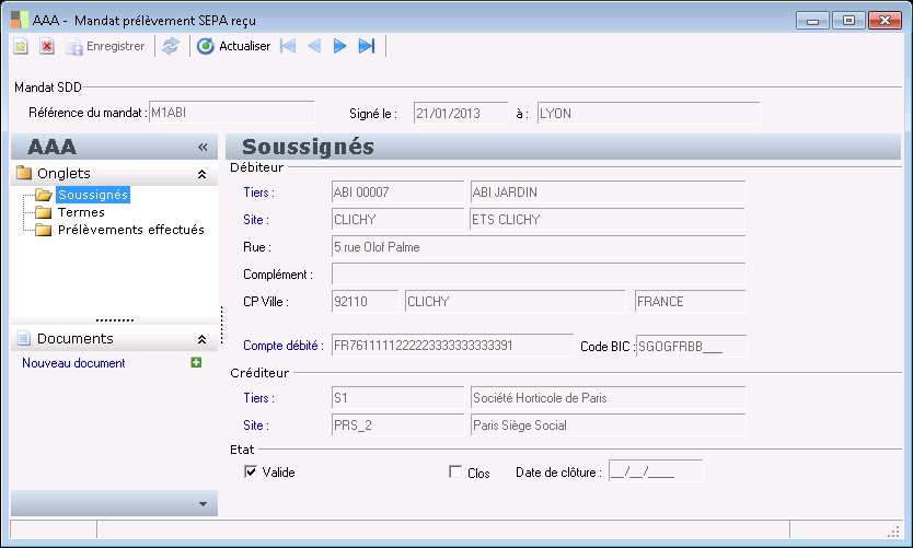 Mandat prélèvement SEPA reçu