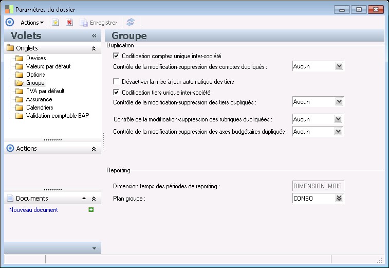 Paramètres du dossier