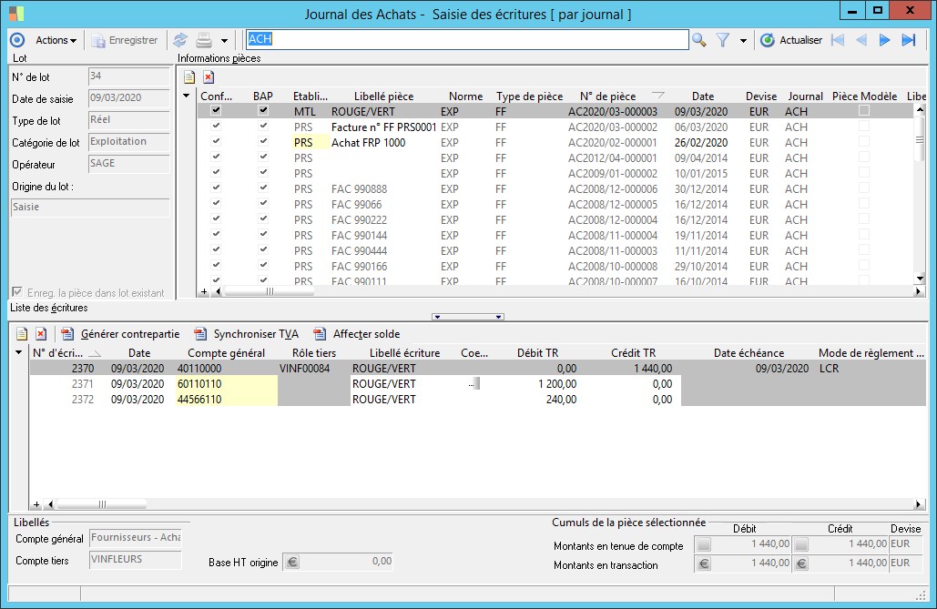 Saisie des écritures [ par journal ]
