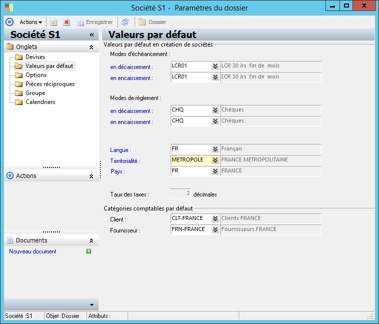 Paramètres du dossier