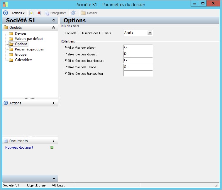 Paramètres du dossier
