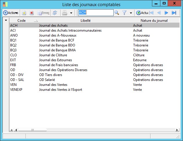 Liste des journaux comptables