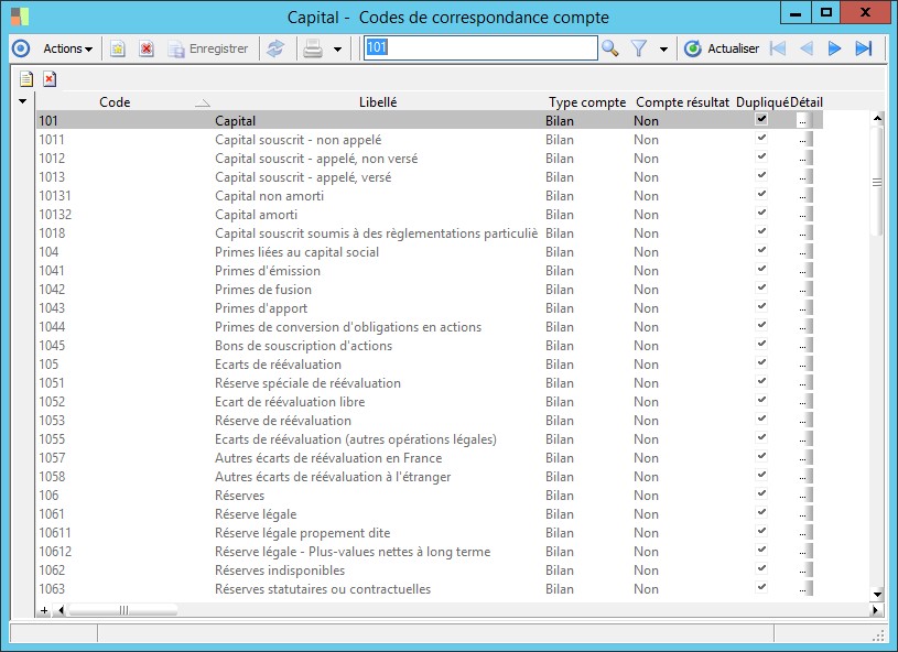 Codes de correspondance compte