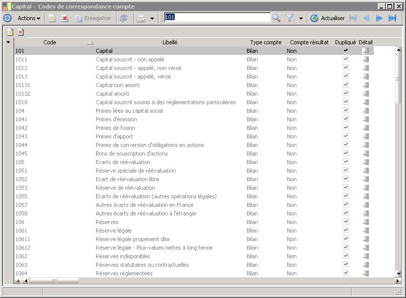 Codes de correspondance compte