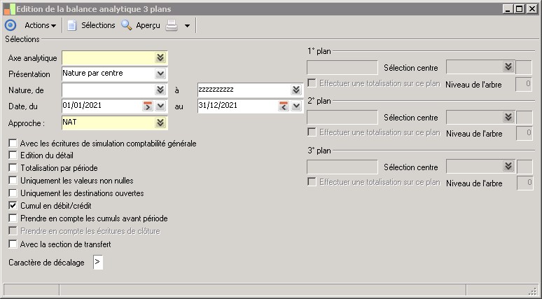 Edition de la balance analytique 3 plans