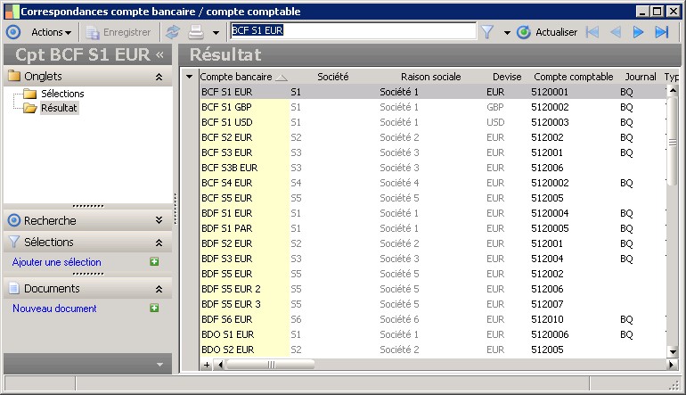 Correspondances compte bancaire / compte comptable