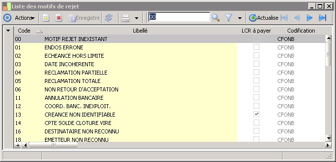Liste des motifs de rejet