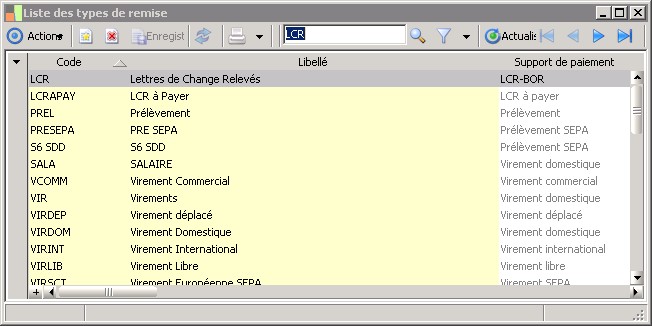 Liste des types de remise
